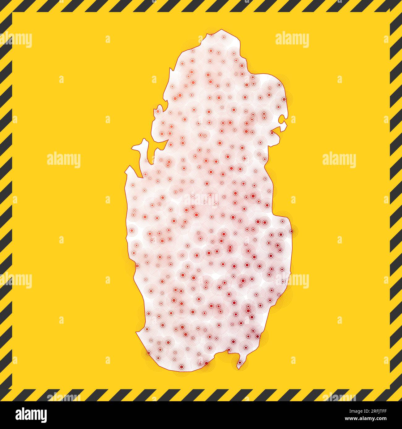 Qatar closed - virus danger sign. Lock down country icon. Black striped ...