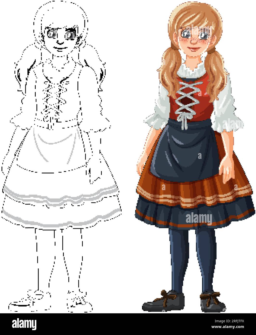 Outline of a blonde woman wearing a traditional German Bavarian outfit ...