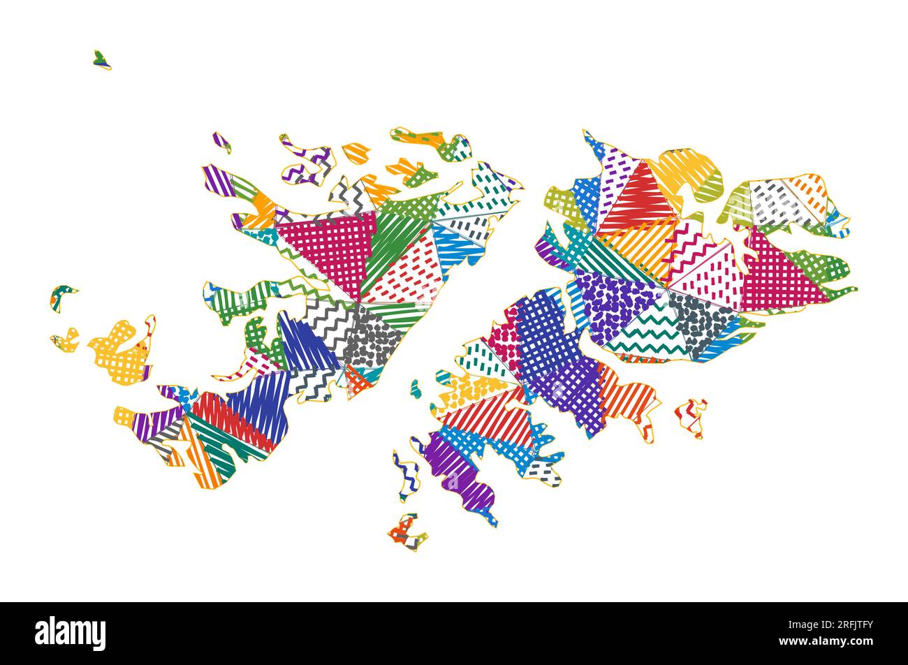 Kid style map of Falklands. Hand drawn polygons in the shape of ...