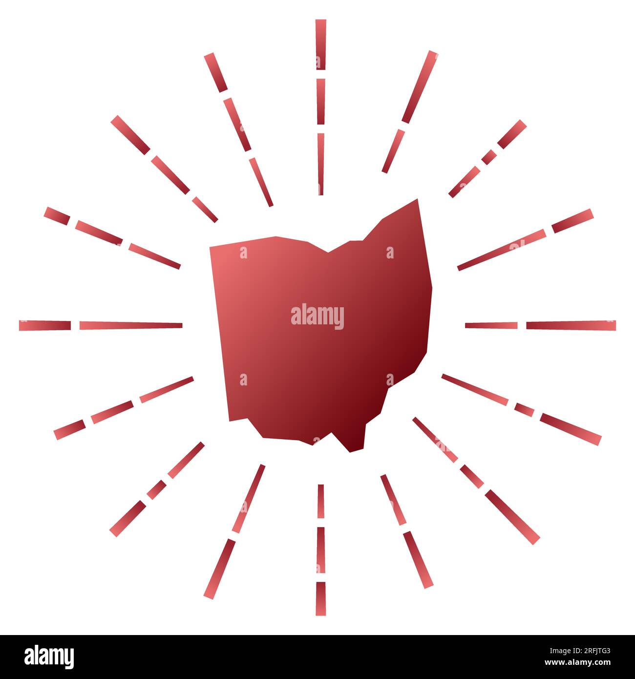 Ohio gradient sunburst. Map of the US state with colorful star rays ...