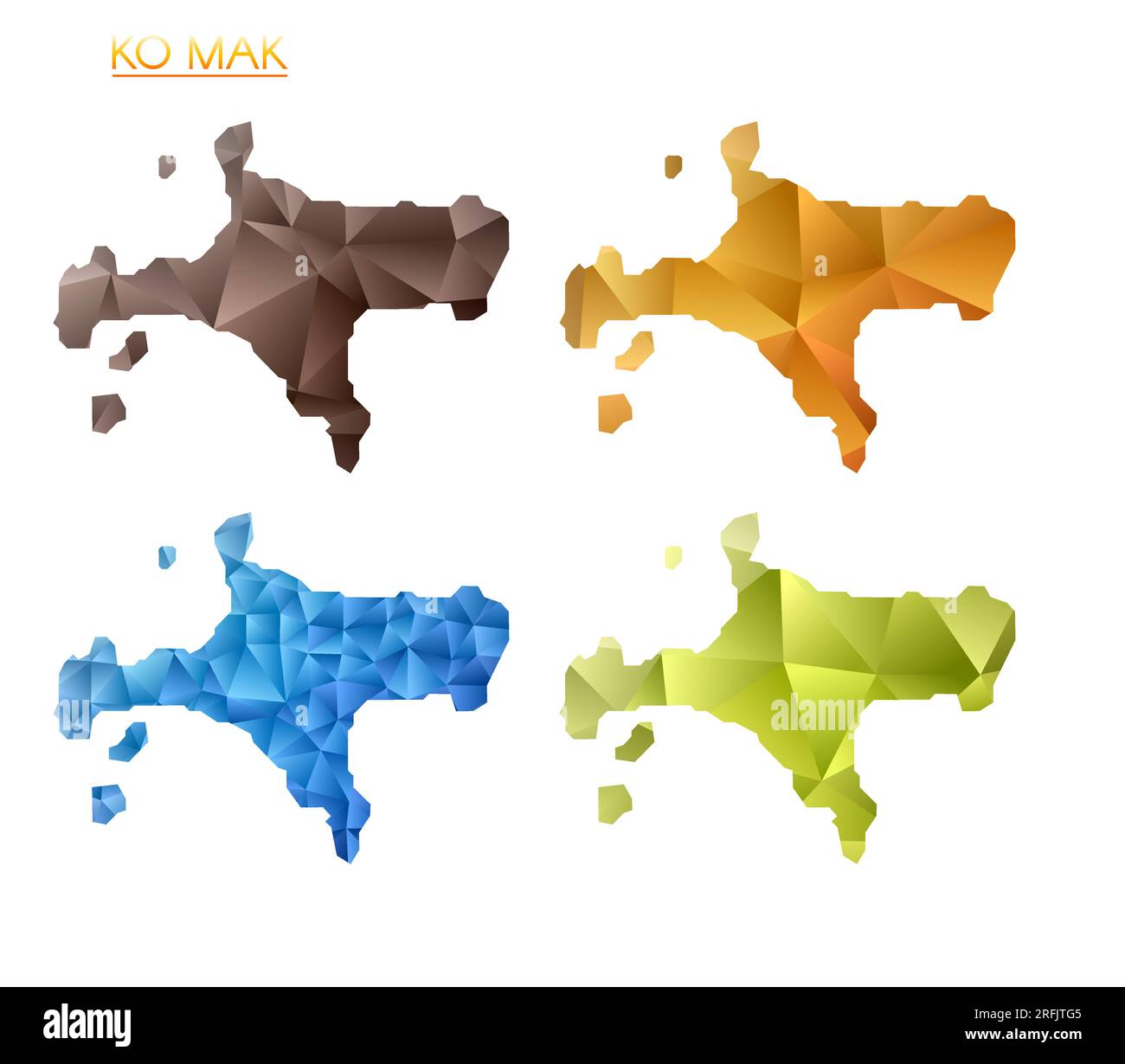 Set of vector polygonal maps of Ko Mak. Bright gradient map of island ...