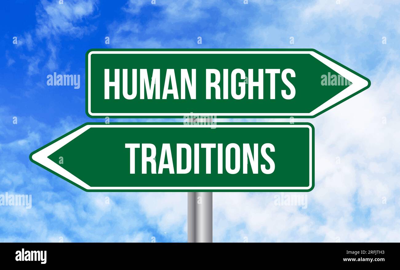Human rights or traditions road sign on sky background Stock Photo - Alamy