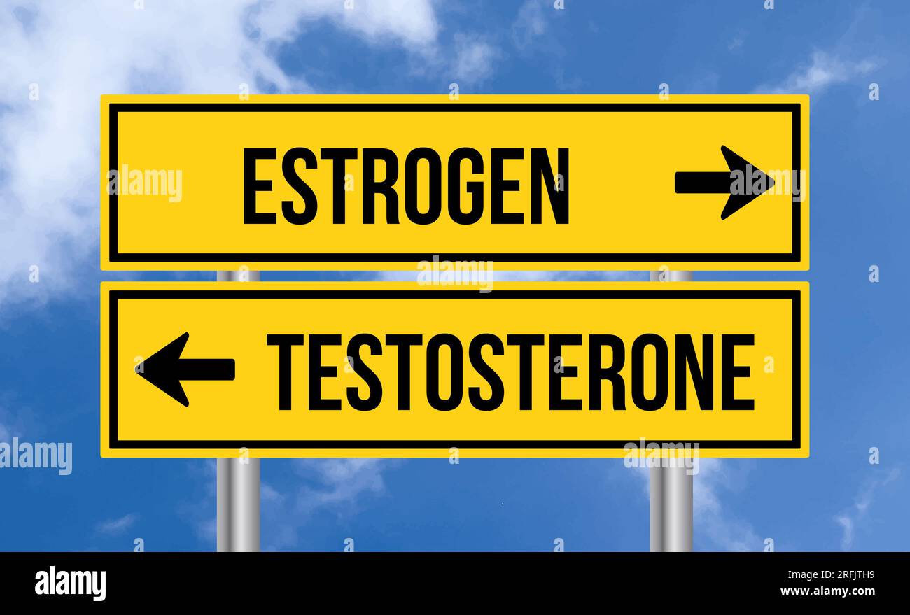 Estrogen or testosterone road sign on cloudy sky background Stock Photo ...