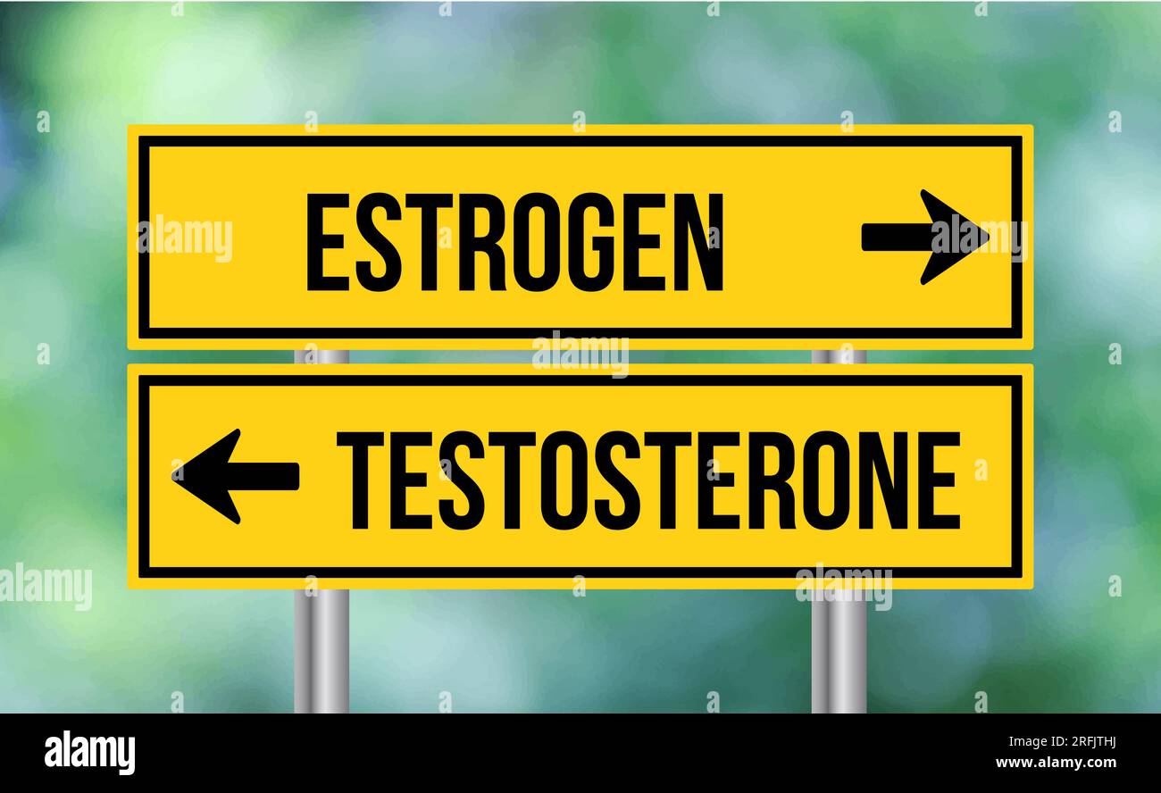 Estrogen or testosterone road sign on blur background Stock Photo - Alamy