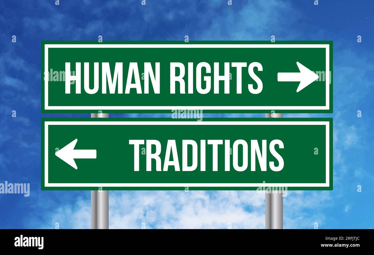Human rights or traditions road sign on sky background Stock Photo - Alamy
