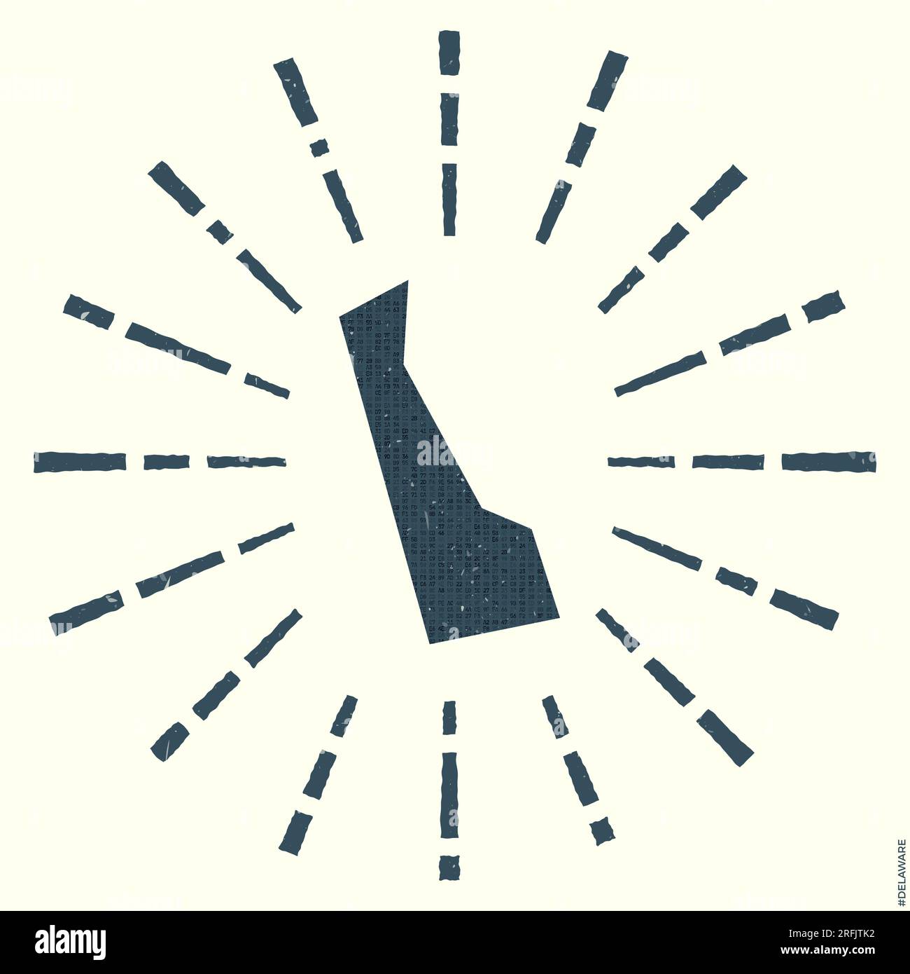 Grunge sunburst poster with map of the US state. Shape of Delaware ...