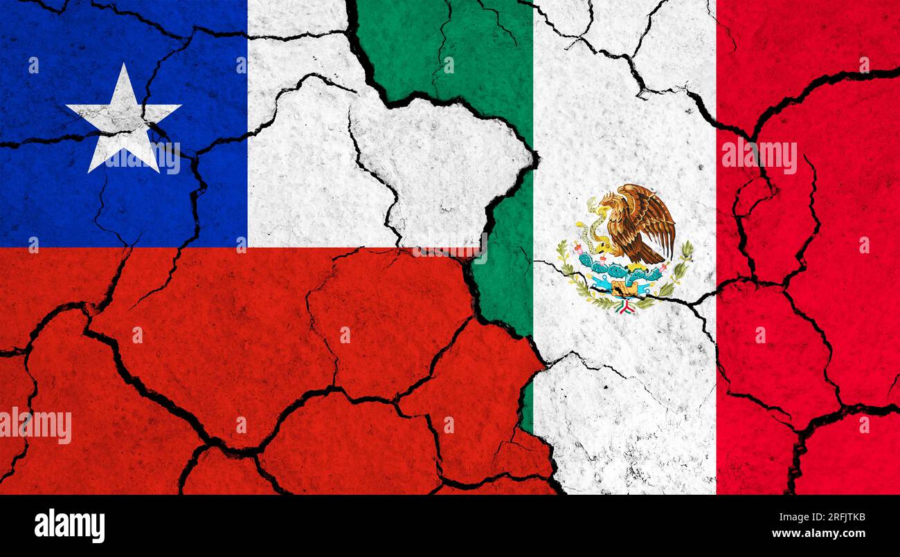 Flags of Chile and Mexico on cracked surface - politics, relationship ...