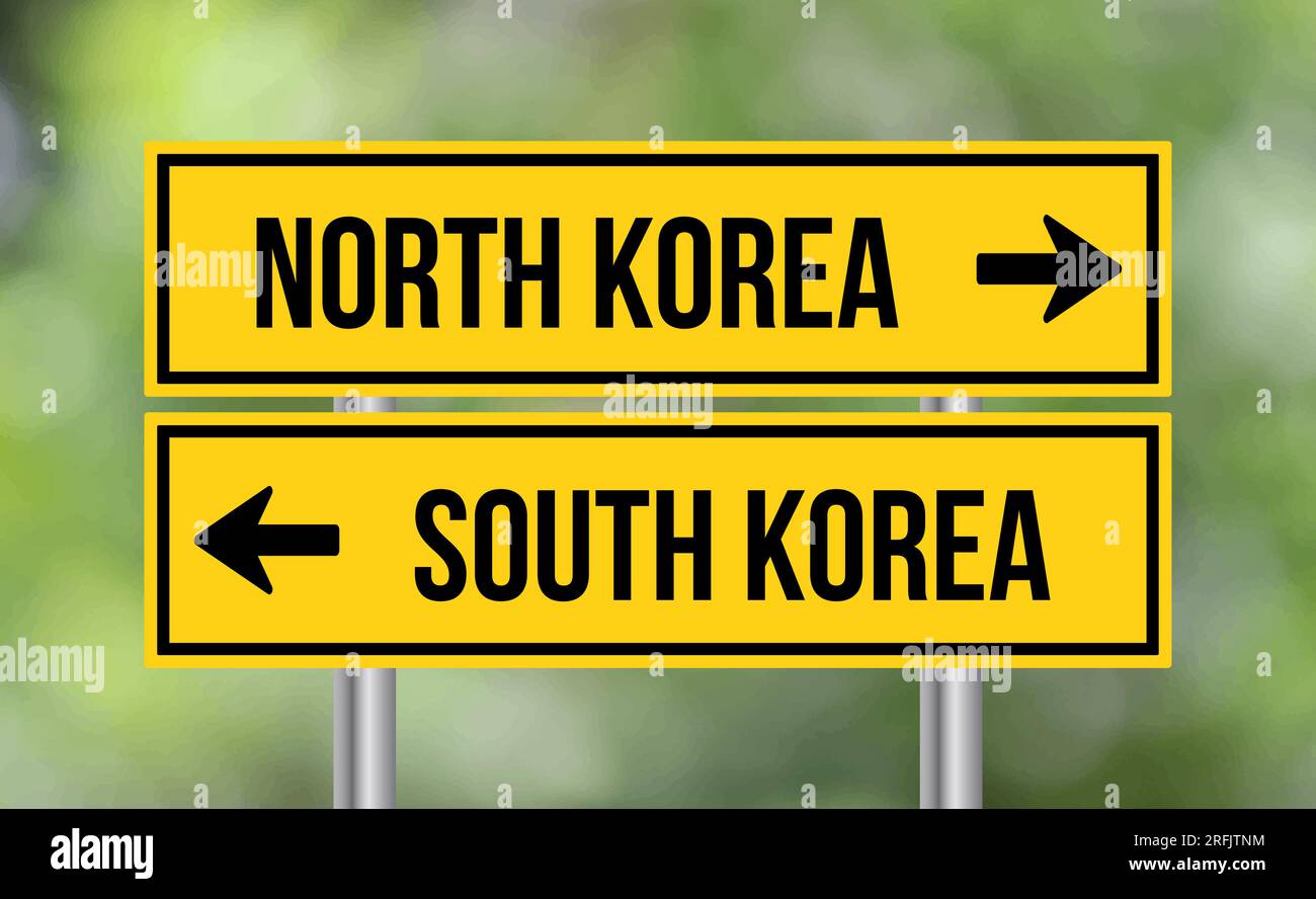 North korea or south korea road sign on blur background Stock Photo - Alamy