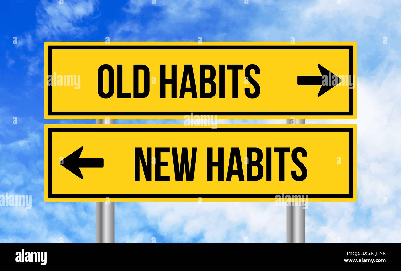 Old habits or new habits road sign on cloudy sky background Stock Photo ...