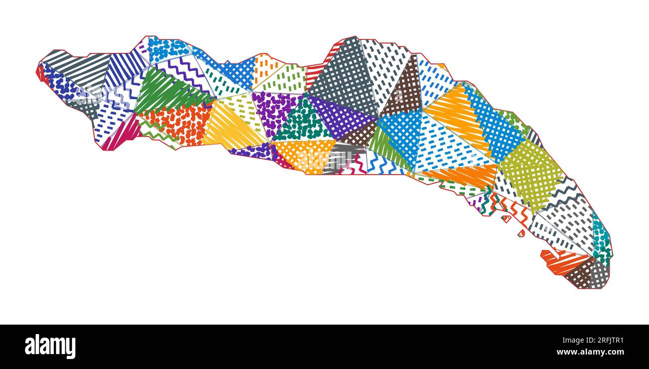 Kid style map of Anegada. Hand drawn polygons in the shape of Anegada ...