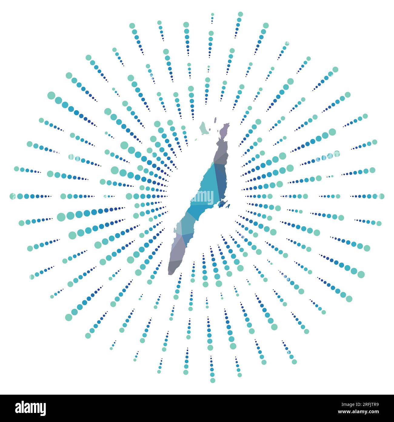 Shape of Cebu, polygonal sunburst. Map of the island with colorful star ...