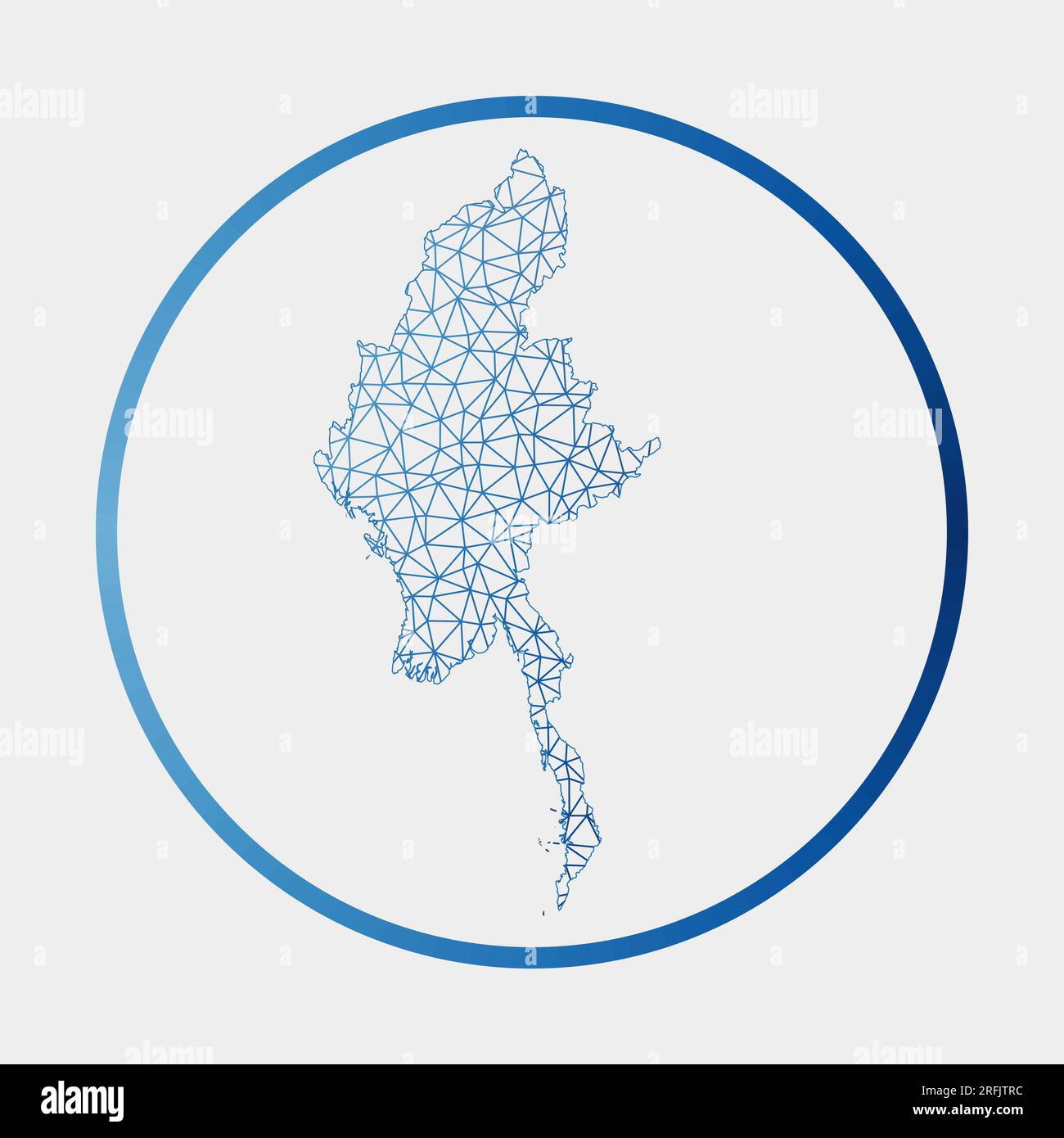 Myanmar icon. Network map of the country. Round Myanmar sign with ...