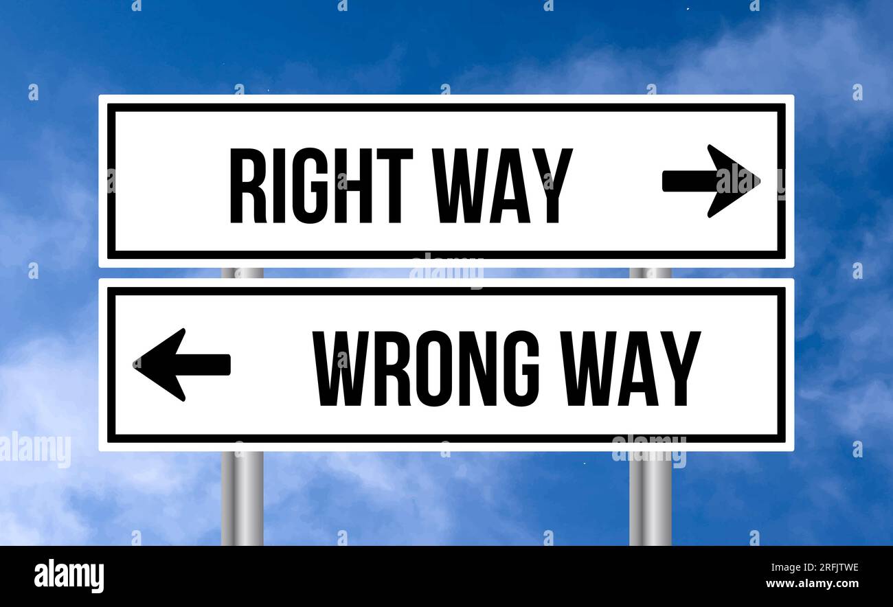 Right way or wrong way road sign on cloudy sky background Stock Photo ...