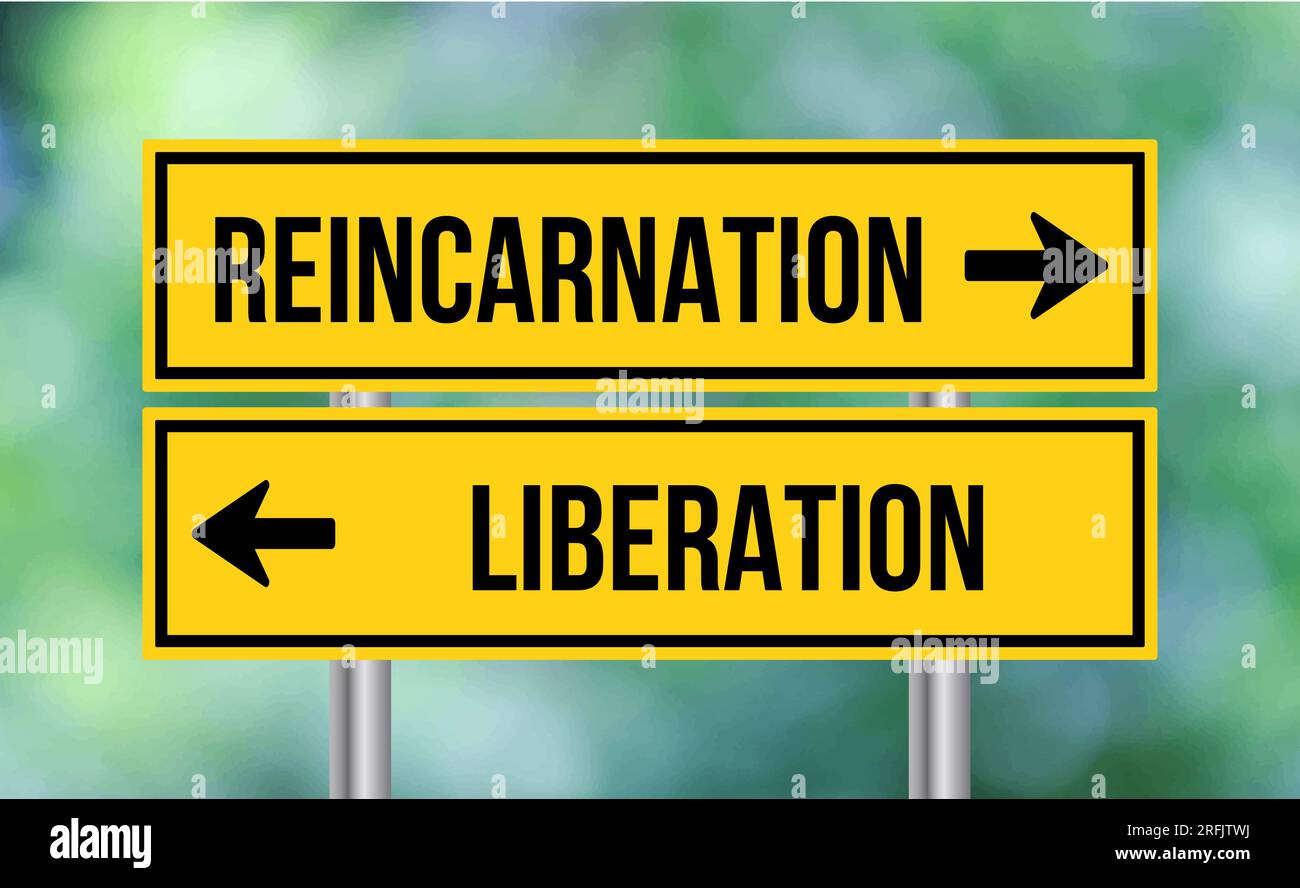 Reincarnation or liberation road sign on blur background Stock Photo ...