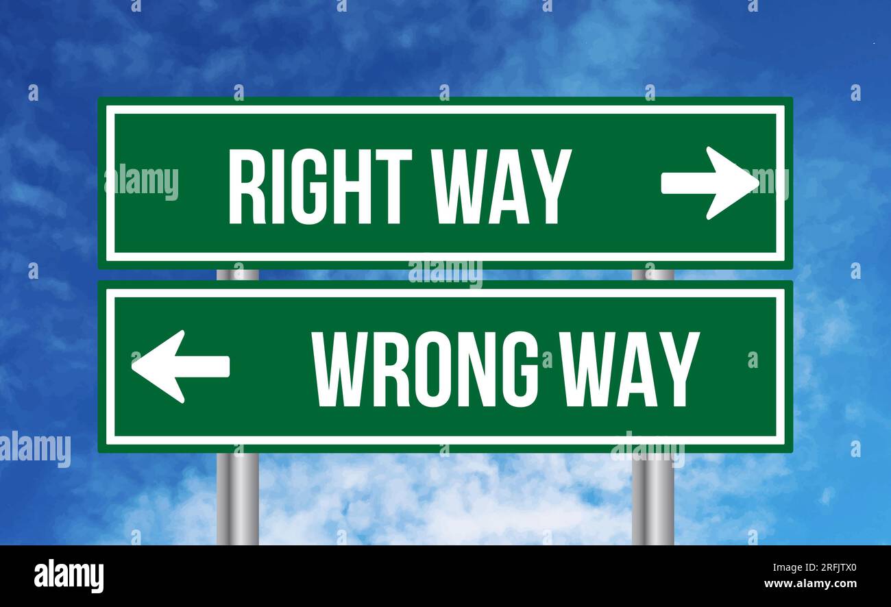 Right way or wrong way road sign on cloudy sky background Stock Photo ...