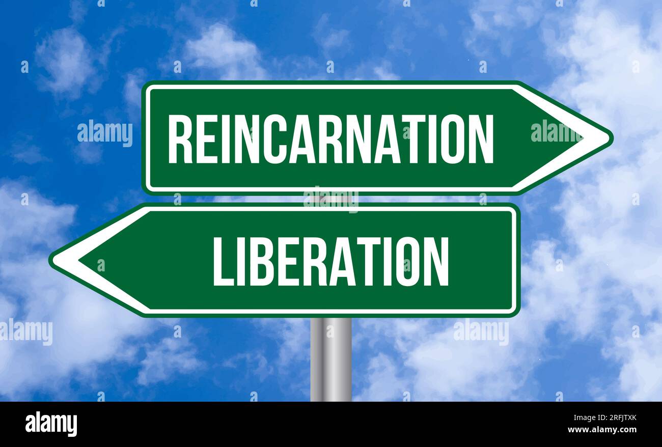 Reincarnation or liberation road sign on blue sky background Stock ...