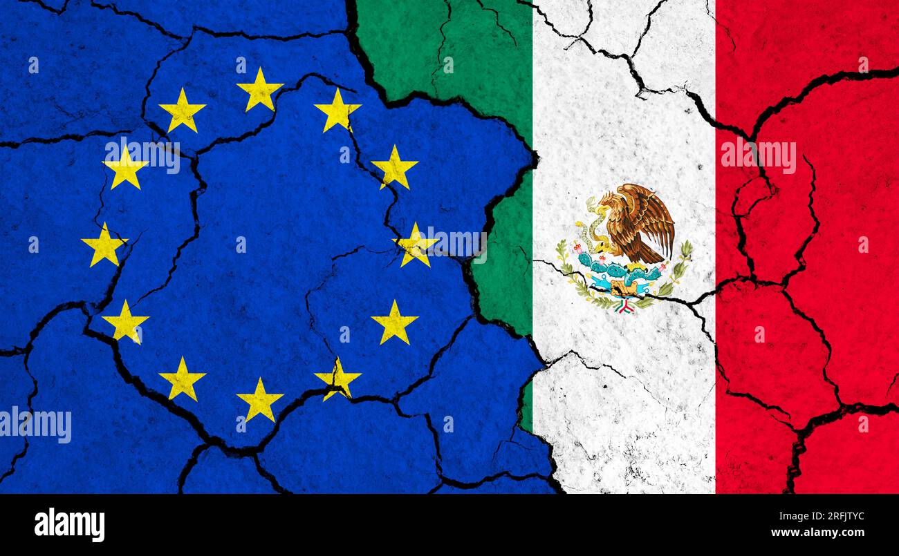 Flags of European Union and Mexico on cracked surface - politics ...
