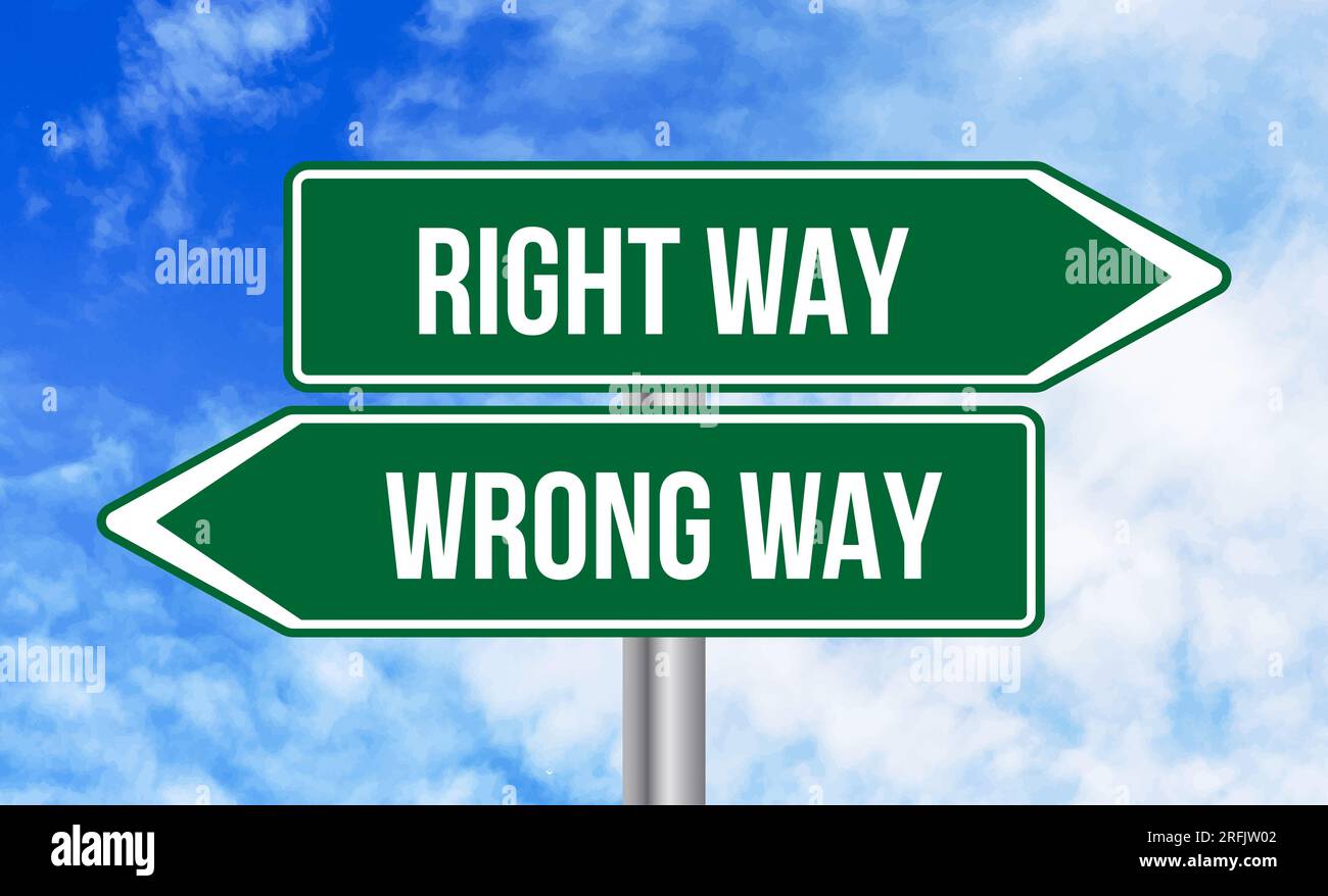 Right way or wrong way road sign on cloudy sky background Stock Photo ...