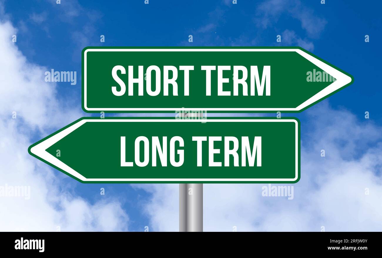 Short term or long term road sign on blue sky background Stock Photo ...
