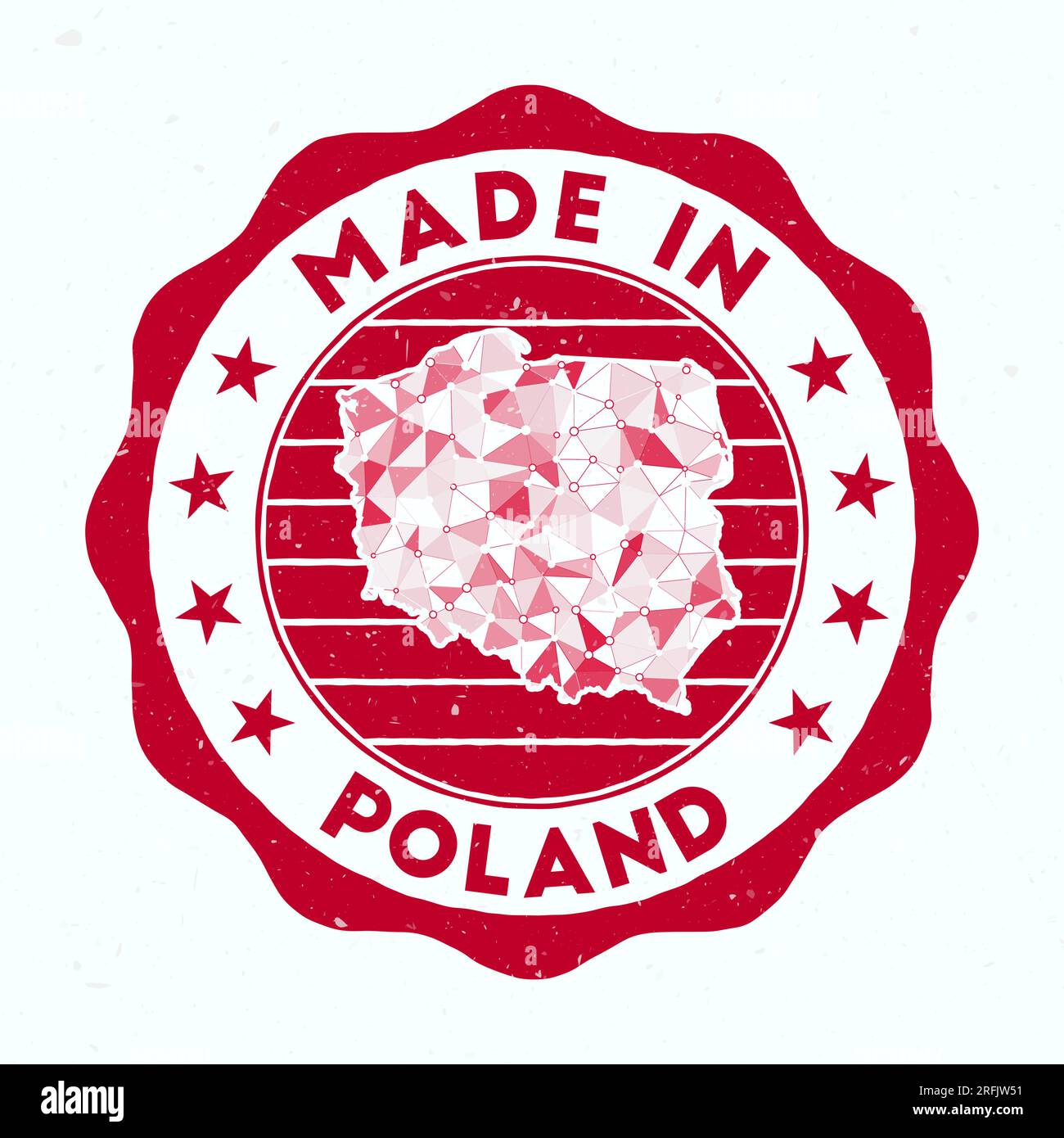 Made In Poland. Country round stamp. Seal of Poland with border shape ...