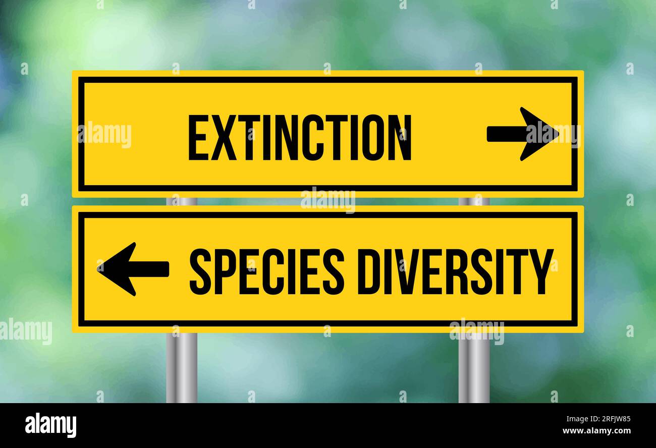 Extinction or species diversity road sign on blur background Stock ...