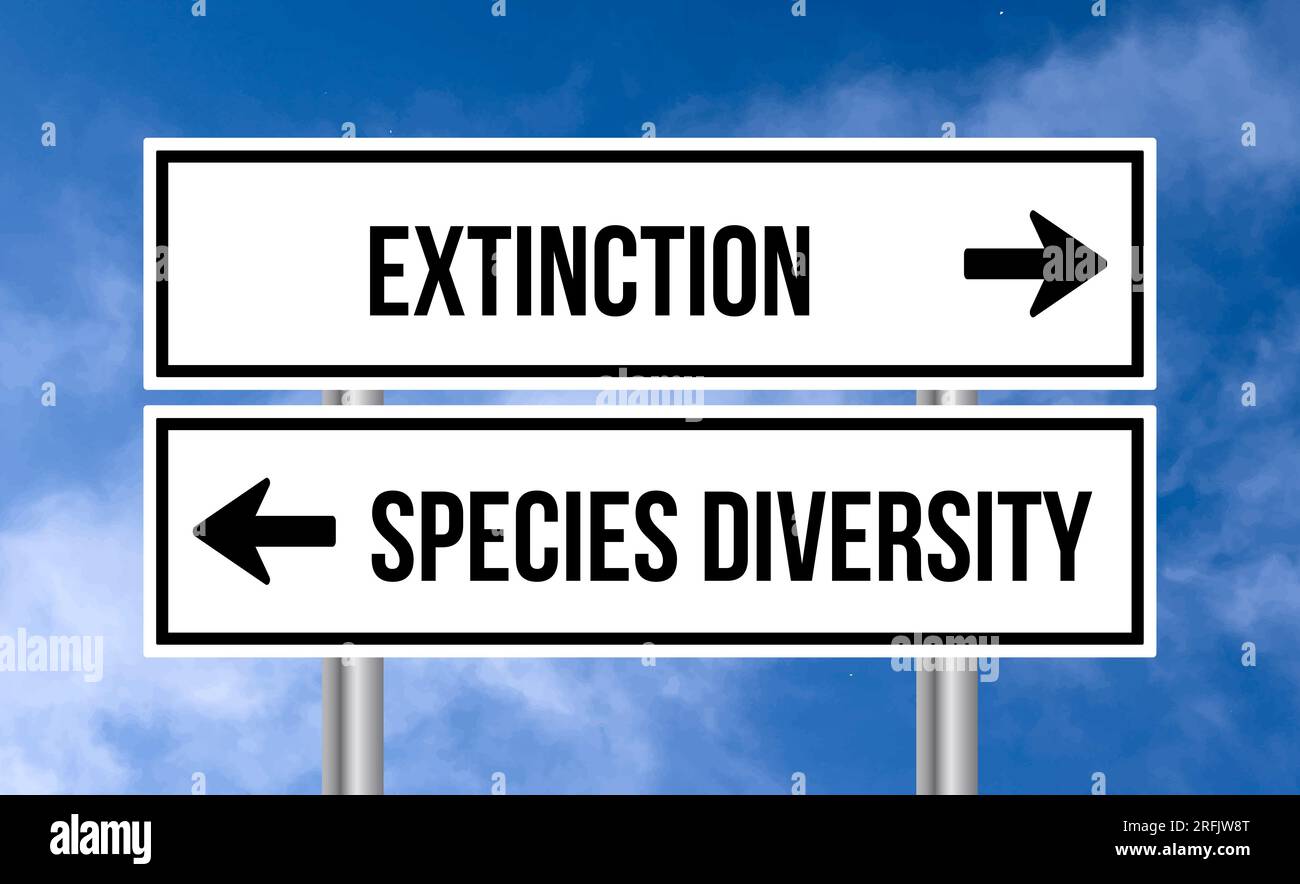 Extinction or species diversity road sign on blue sky background Stock ...