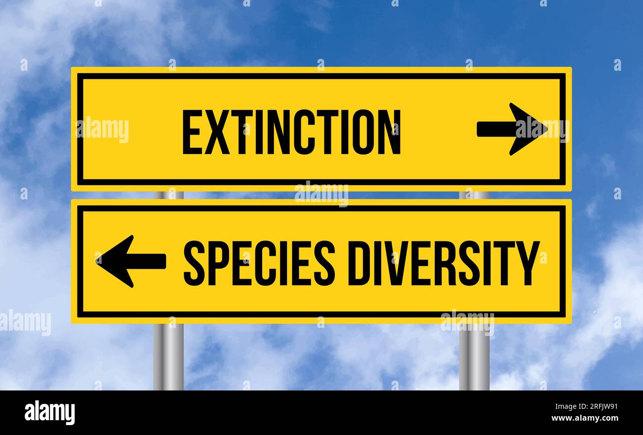 Extinction or species diversity road sign on blue sky background Stock ...