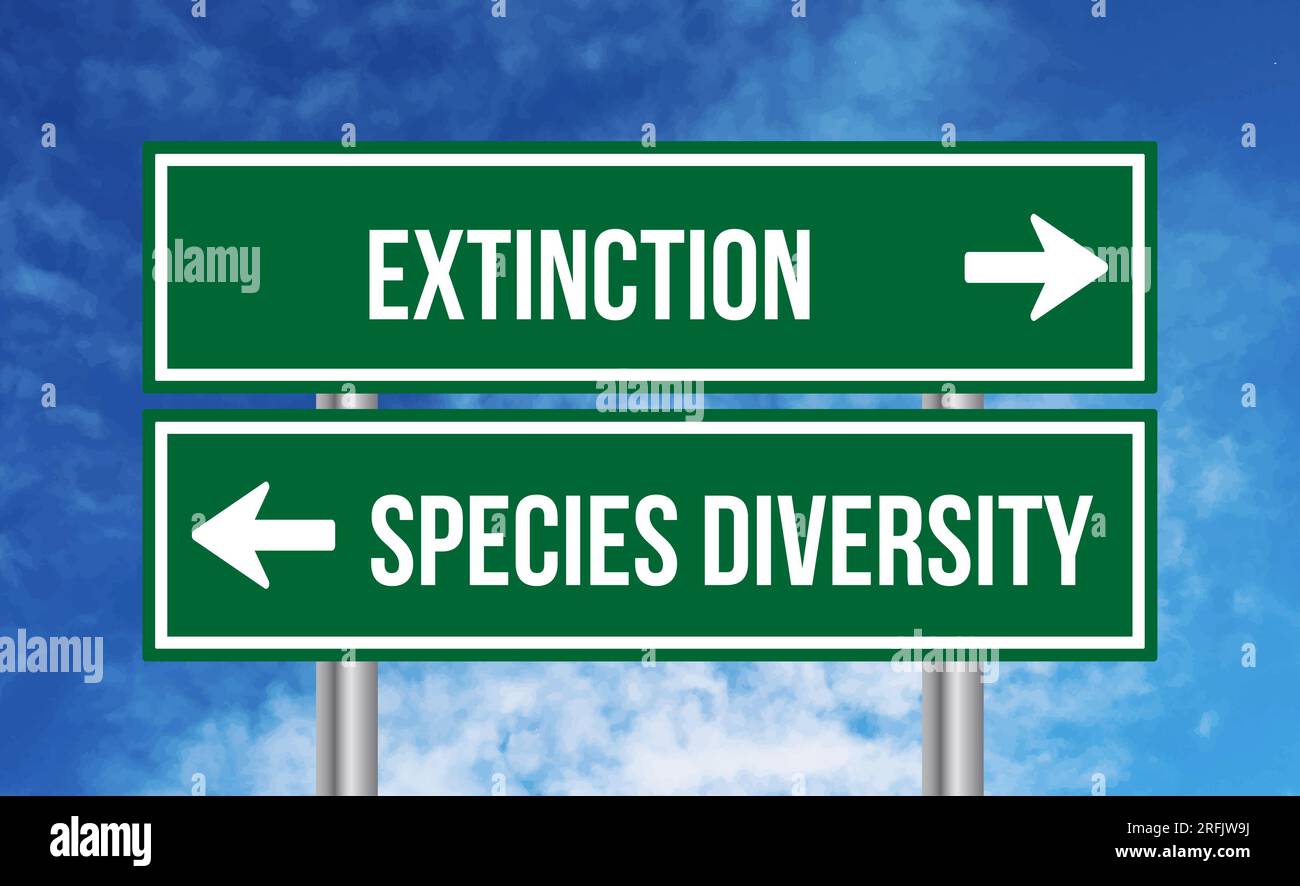Extinction or species diversity road sign on blue sky background Stock ...