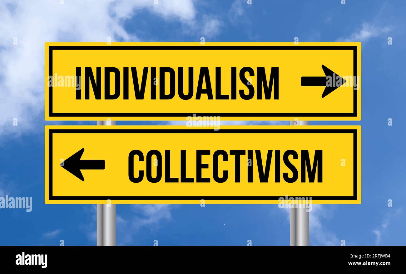 Individualism or collectivism road sign on cloudy sky background Stock ...