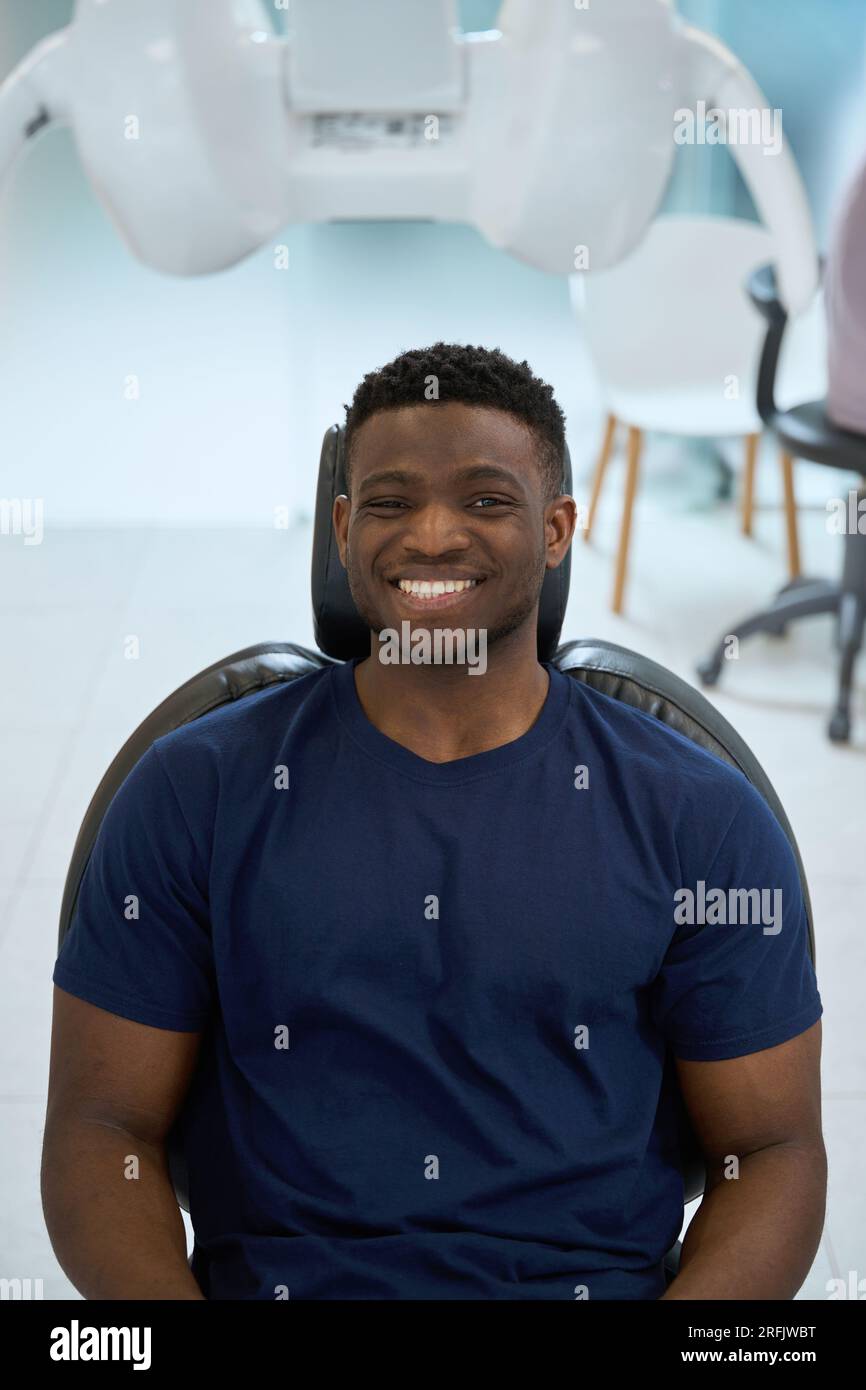 Happy African American guy looking at camera with toothy smile Stock ...