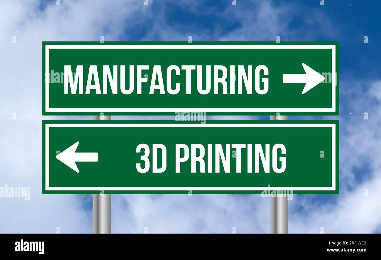 Manufacturing or 3d printing road sign on blue sky background Stock ...