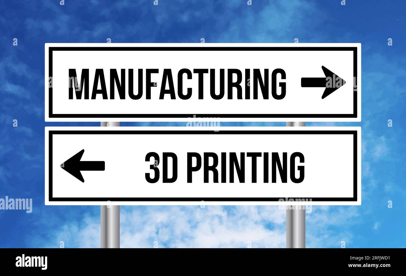 Manufacturing or 3d printing road sign on blue sky background Stock ...