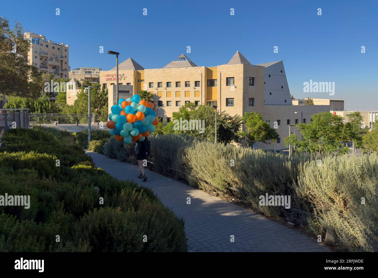Exterior of a community center in Pisgat Ze'ev or Pisgat Zeev ...