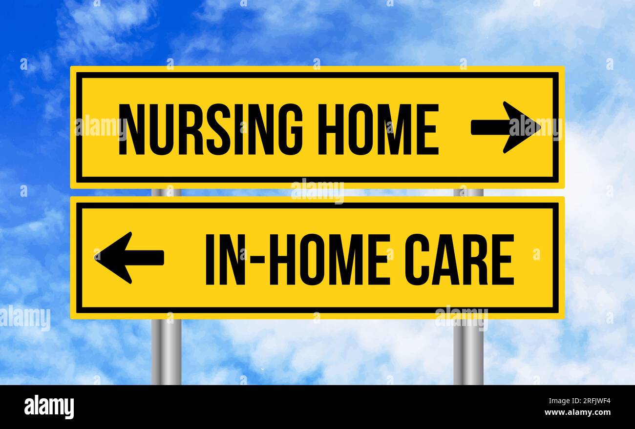 Nursing home or in home care road sign on cloudy sky background Stock ...
