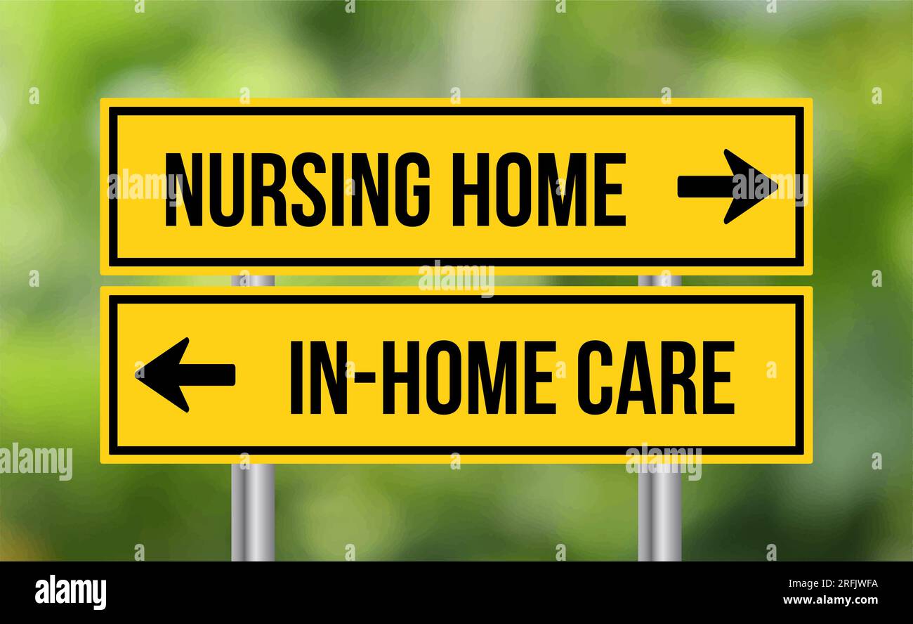 Nursing home or in home care road sign on blur background Stock Photo ...