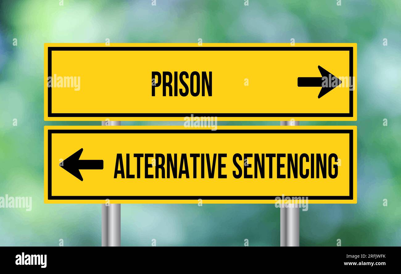 Prison or alternative sentencing road sign on blur background Stock ...