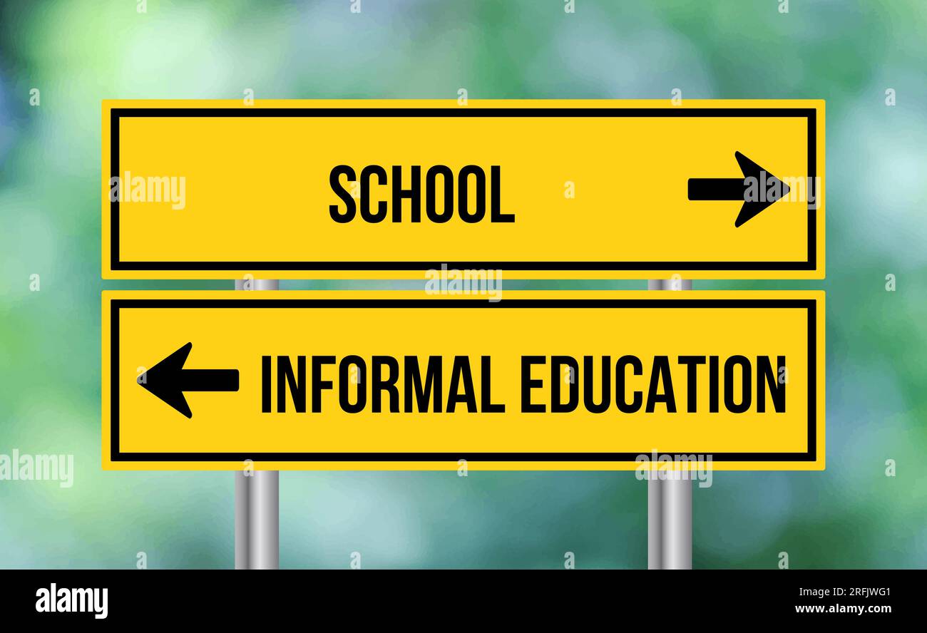 School or informal education road sign on blur background Stock Photo ...