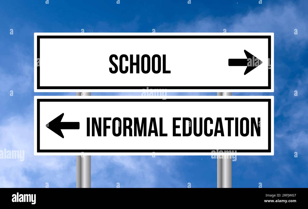 School or informal education road sign on blue sky background Stock ...