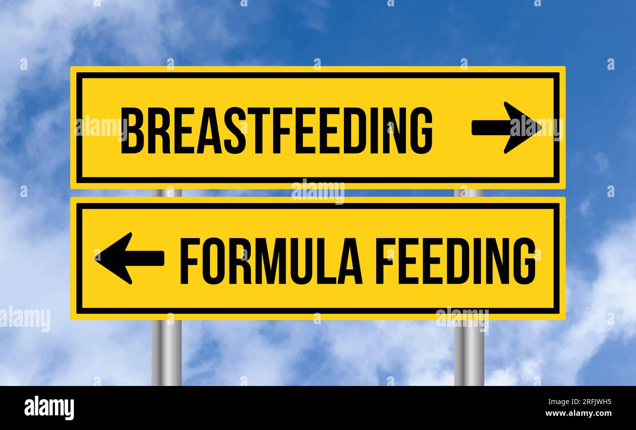 Breastfeeding or formula feeding road sign on sky background Stock ...