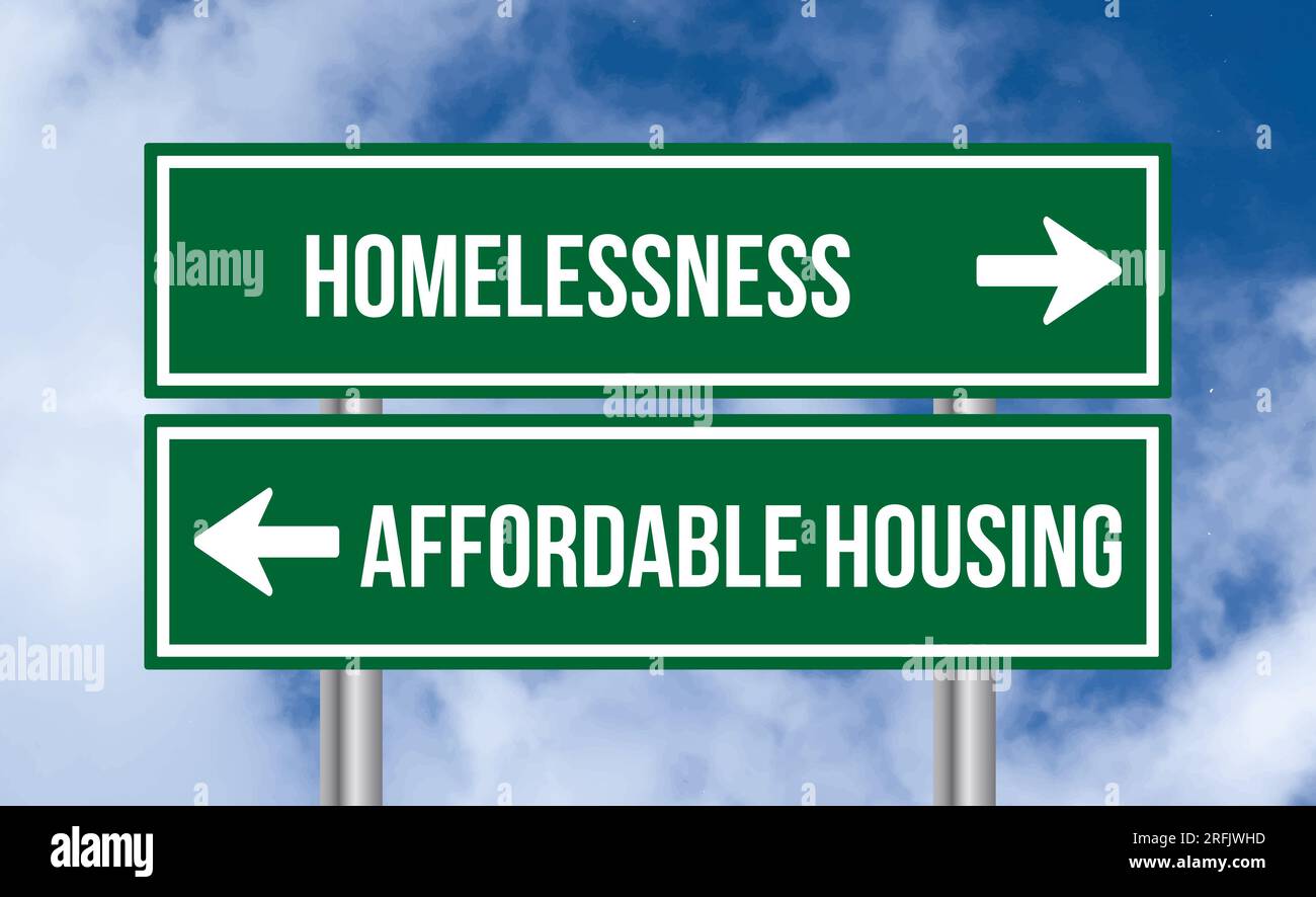 Homelessness or affordable housing road sign on sky background Stock Photo - Alamy