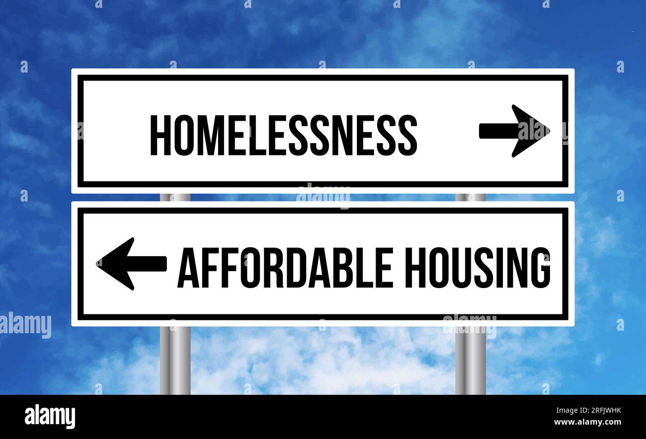 Homelessness or affordable housing road sign on sky background Stock ...