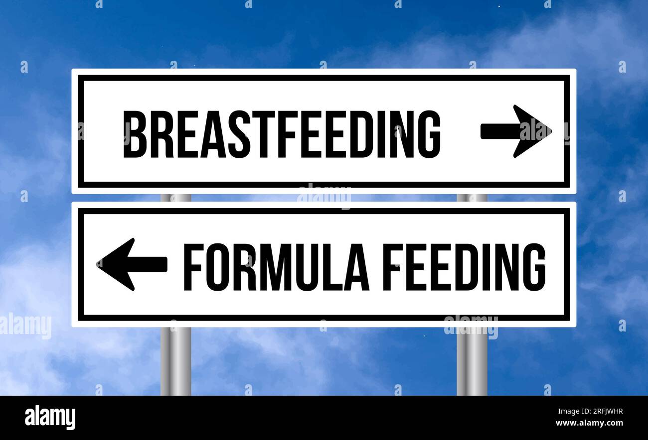 Breastfeeding or formula feeding road sign on sky background Stock ...