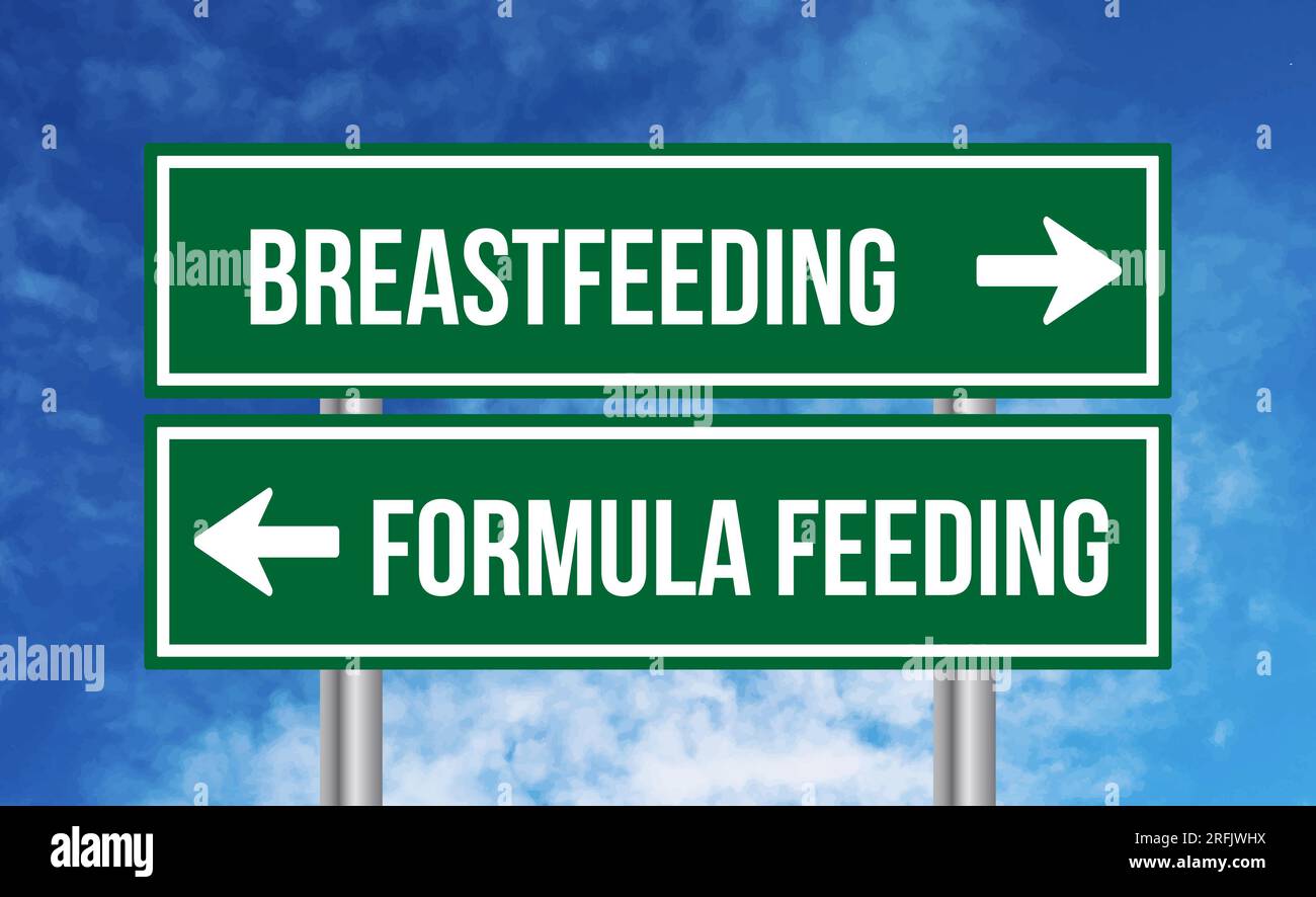 Breastfeeding or formula feeding road sign on sky background Stock ...