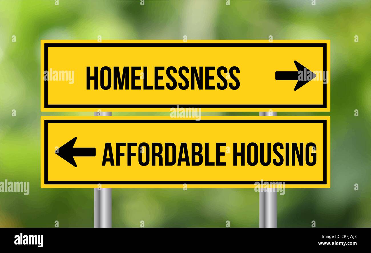 Homelessness or affordable housing road sign on blur background Stock ...