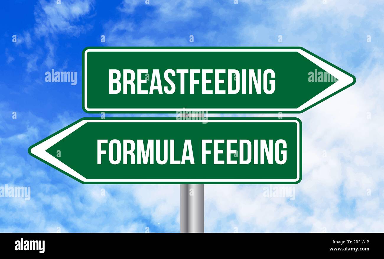 Breastfeeding or formula feeding road sign on sky background Stock ...