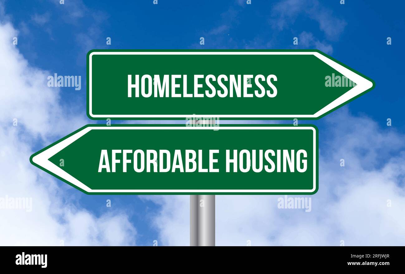 Homelessness or affordable housing road sign on sky background Stock ...