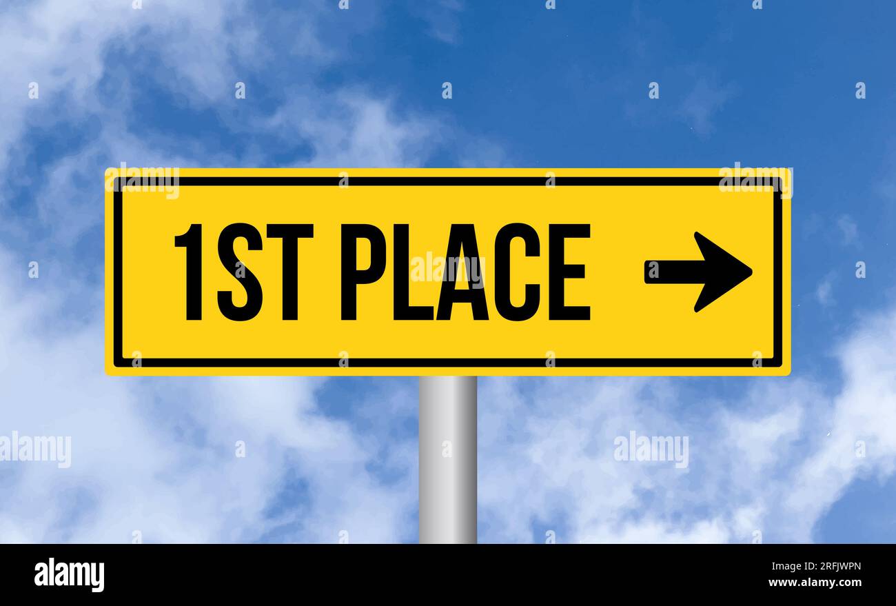 1st place road sign on sky background Stock Photo - Alamy