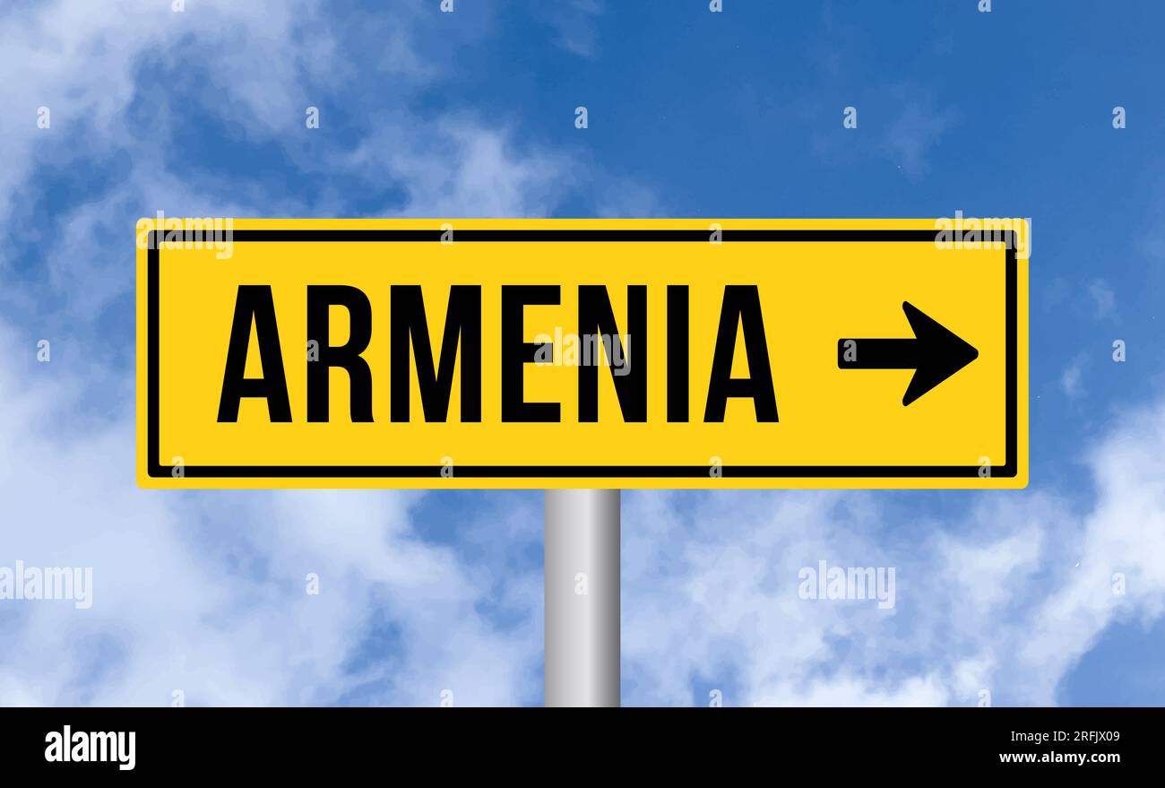 Armenia road sign on cloudy sky background Stock Photo - Alamy