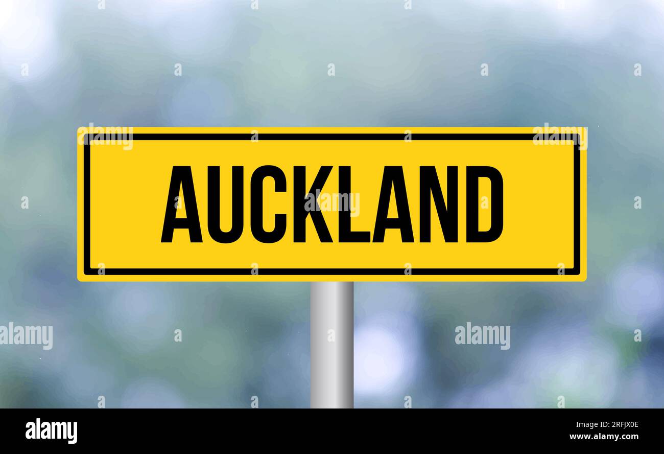 Auckland road sign on blur background Stock Photo - Alamy