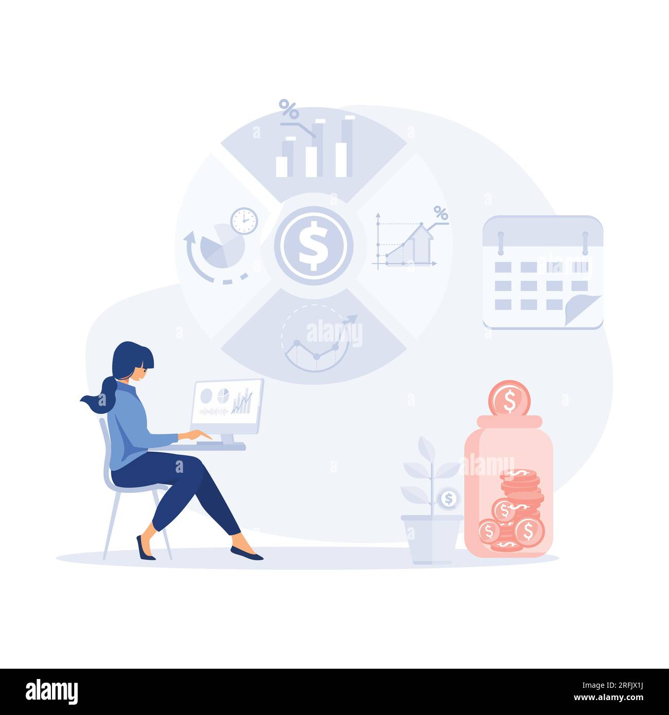 Finance Savings.Charts and infographics around. flat modern vector ...